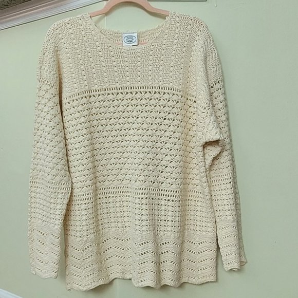 Laura Ashley | Sweaters | Vintage Laura Ashley Crochet Open Knit Cream ...